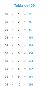 Tabla del 39 - Tablas de multiplicaciones del 39